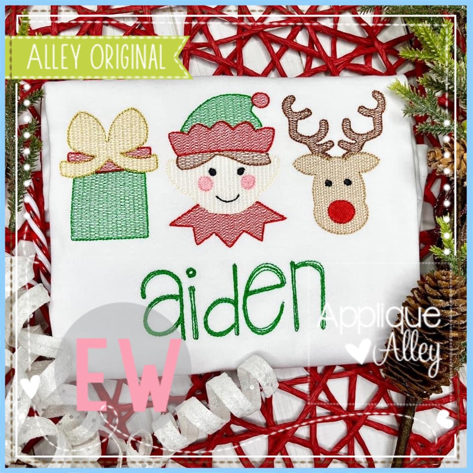 SCRATCHY BOY ELF DEER AND GIFT 6920AAEW – appliquealley