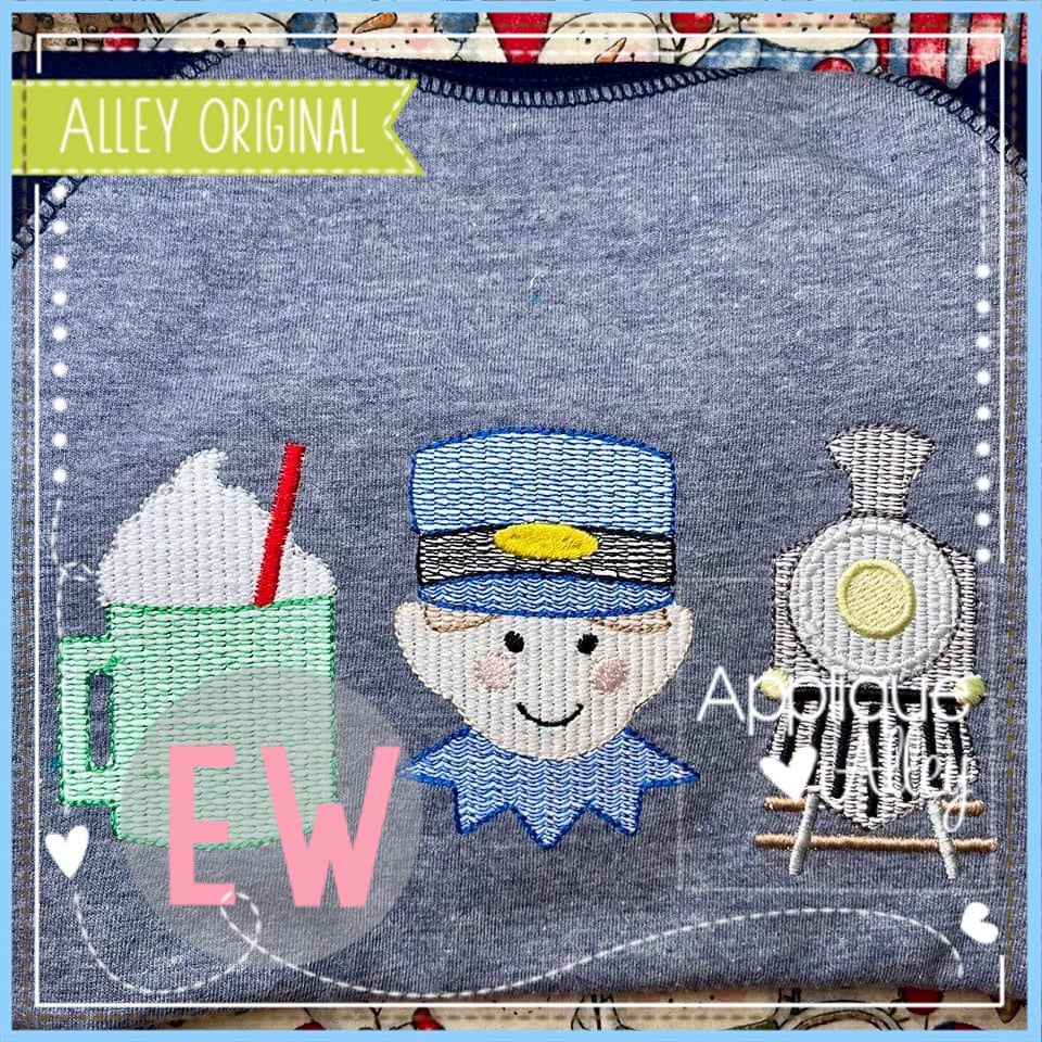 SCRATCHY ELF BOY CONDUCTOR TRAIN COCOA 6918AAEW – appliquealley