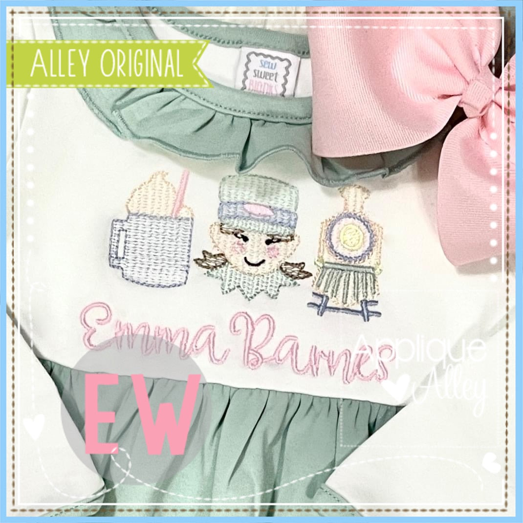 SCRATCHY ELF GIRL CONDUCTOR TRAIN COCOA 6919AAEW – appliquealley