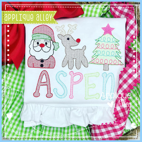 SCRATCHY SANTA BUBBLY DEER SQUIGGLE TREE TRIO 6903AAEH – appliquealley